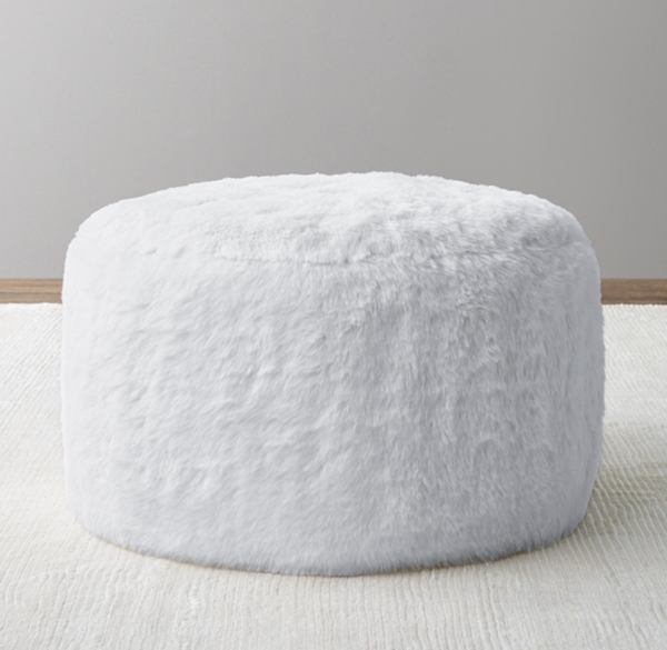 Luxe Faux Fur Round Pouf - White