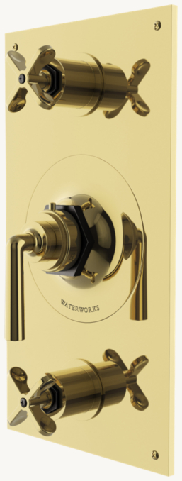 Waterworks Henry Integrated Thermostatic And Dual Volume-Control Trim With Two-Tone Cross and ...