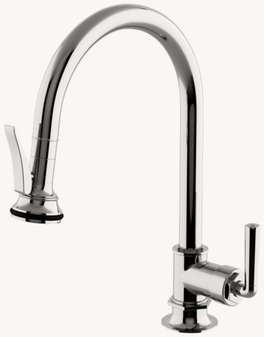 Waterworks Henry One-Hole Gooseneck Integrated Pull Spray Kitchen ...