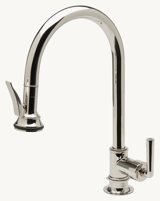 Waterworks Henry One-Hole Gooseneck Integrated Pull Spray Kitchen ...