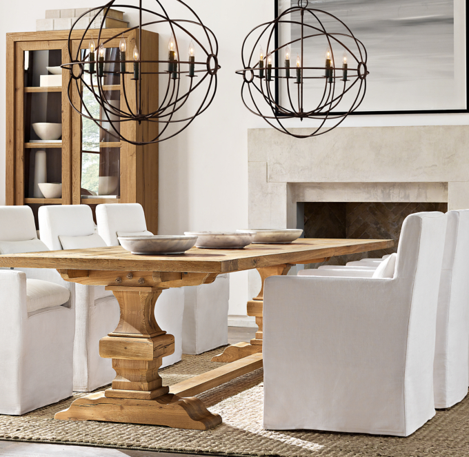 Reclaimed Russian Oak Baluster Rectangular Extension Dining Table RH Baby Child