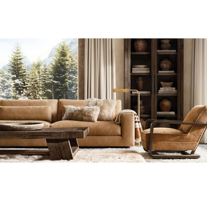 Restoration hardware brown leather couch store