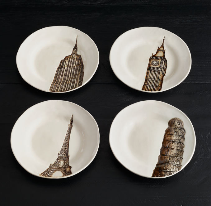 Architectural Landmark Cocktail Plates (Set of 4) - Ivory
