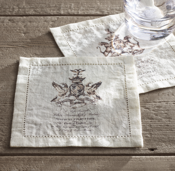 18Th C. English Armorial Crest Cocktail Napkins (Set of 4) - Ivory