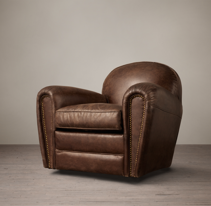 Duncan Leather Swivel Chair | RH