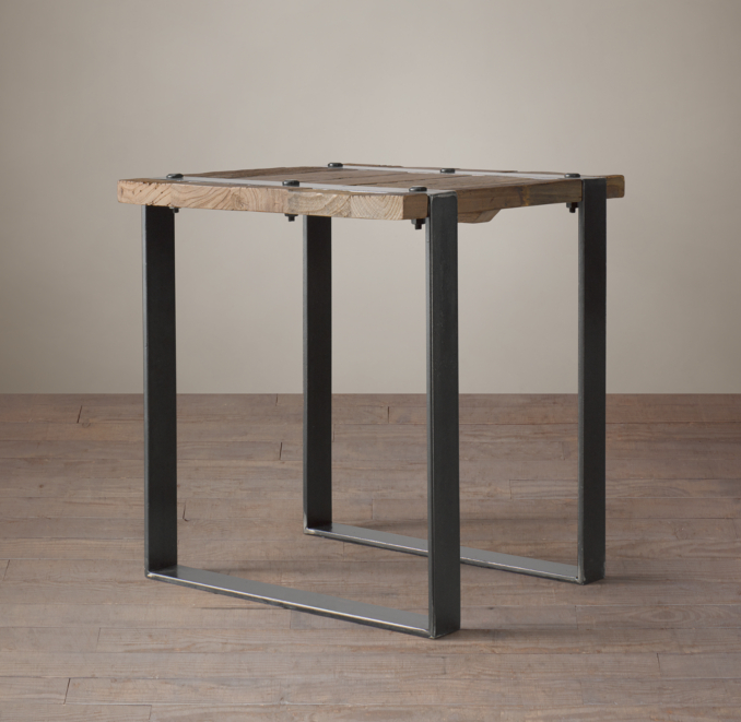 Industrial Metal Strap & Elm Side Tables