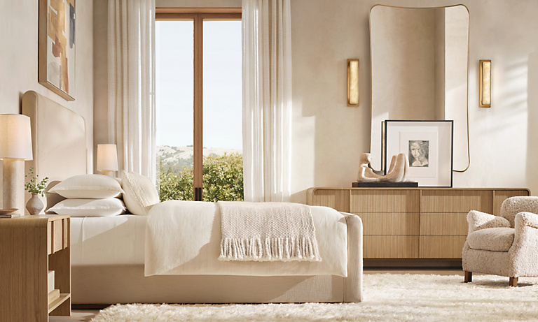Marmont Fabric Panel Platform Bed With Footboard | RH Marmont Fabric Panel Platform Bed With Footboard | RH