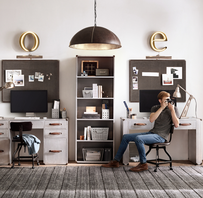 Leather & Canvas Memory Board - Charcoal Brown | RH TEEN