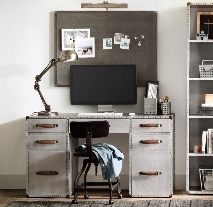 Leather & Canvas Memory Board - Charcoal Brown | RH TEEN