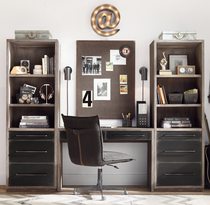 Leather & Canvas Memory Board - Charcoal Brown | RH TEEN