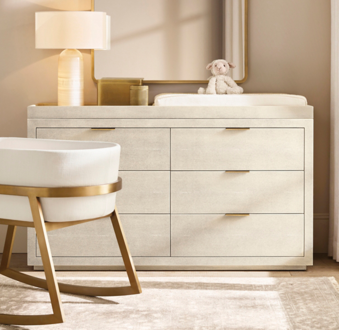 Clio Shagreen Wide Dresser Topper Set Brass RH Baby Child