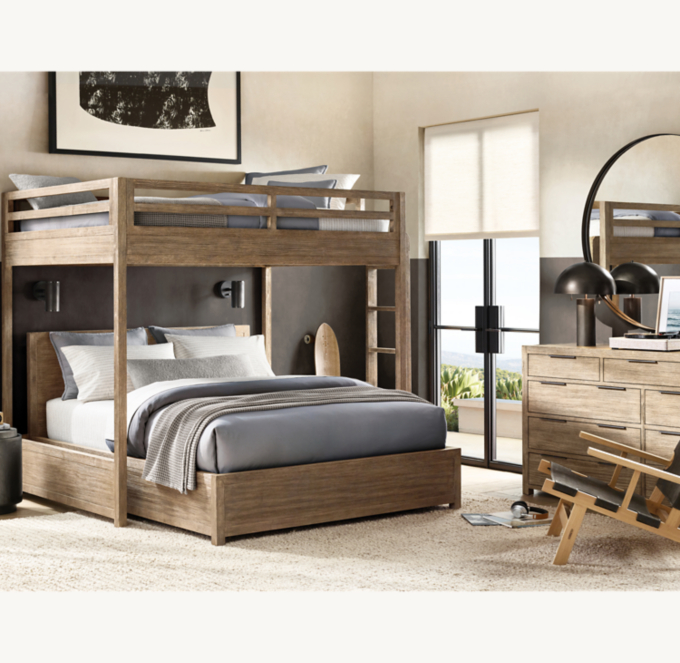 Queen bed with loft above store
