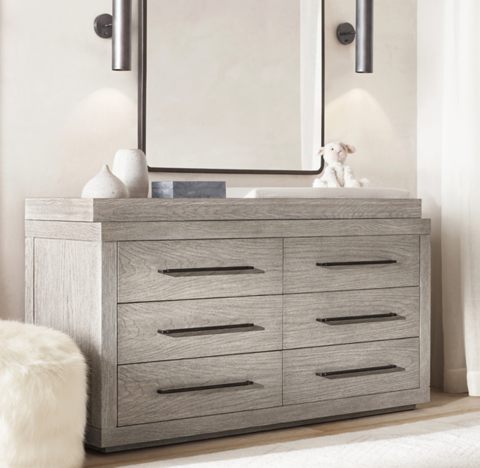Metal Wrapped Inset Large Dresser Mirror Aged Steel RH TEEN