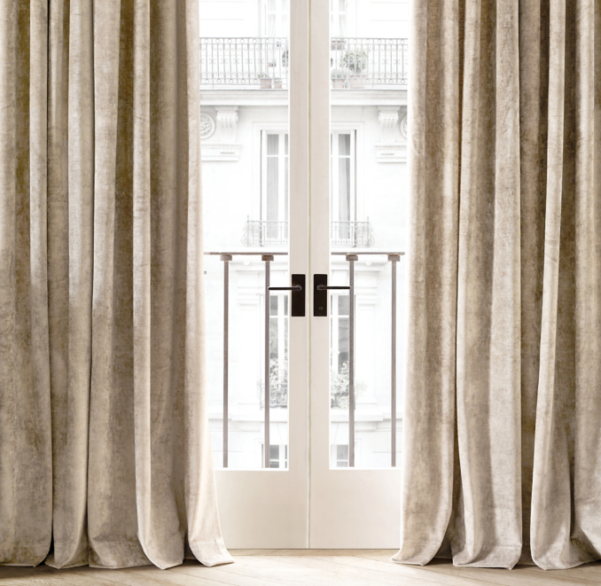 Custom Italian Striated Velvet 3-Fold French-Pleat Drapery