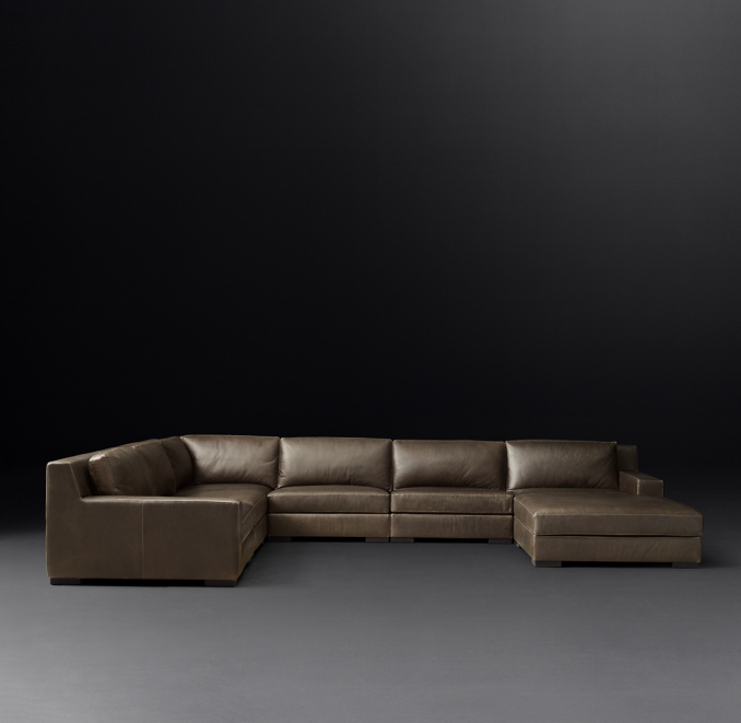 Modena Track Arm Modular Leather U-Sofa Chaise Sectional