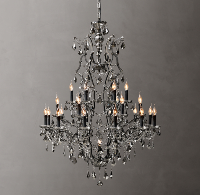 19th C. Rococo Iron & Crystal Round Chandelier 40"
