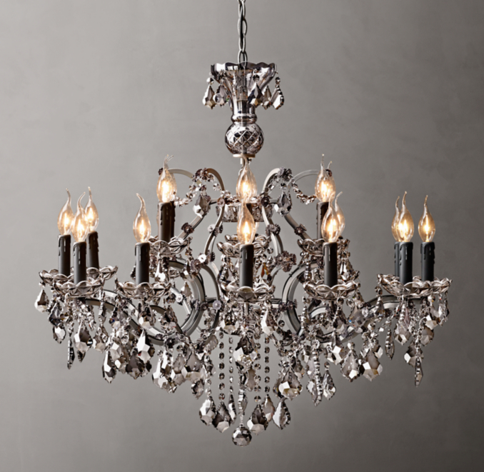 19th C. Rococo Iron & Crystal Round Chandelier 33"