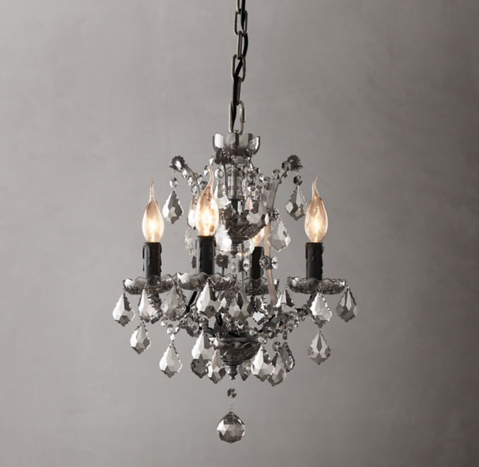 19th C. Rococo Iron & Crystal Round Chandelier 14"