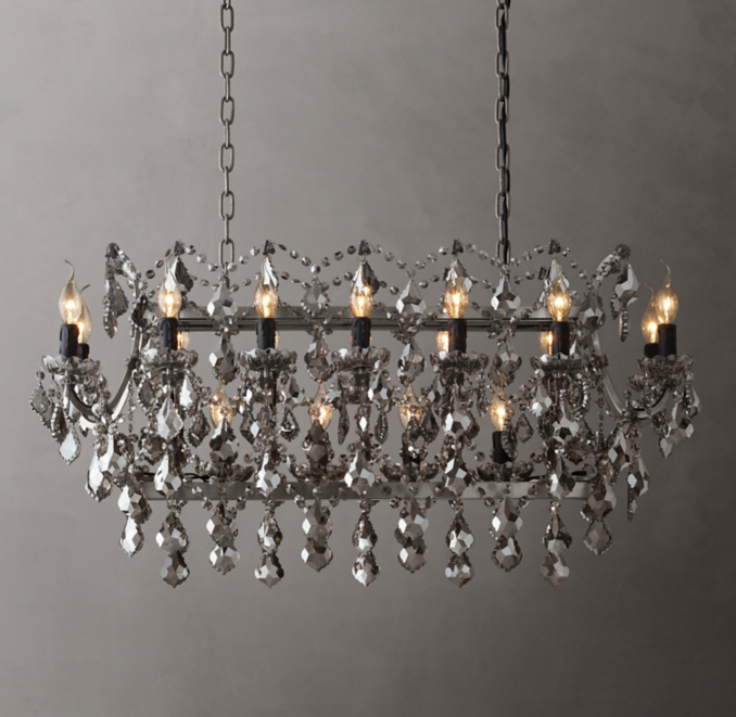 19th C. Rococo Iron & Crystal Rectangular Chandelier 40"