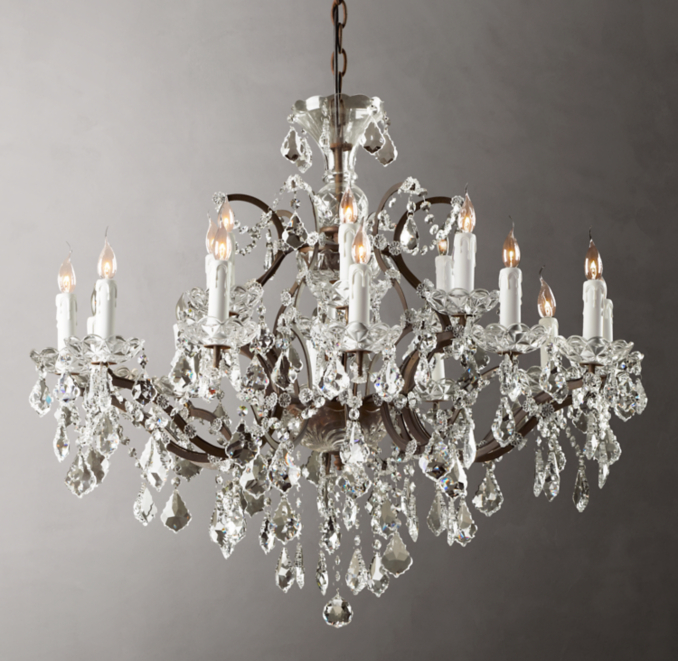 19th C. Rococo Iron & Crystal Round Chandelier 33" | RH