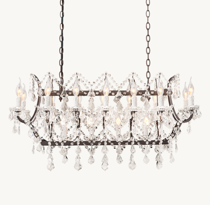 19th C. Rococo Iron & Crystal Rectangular Chandelier 40" | RH
