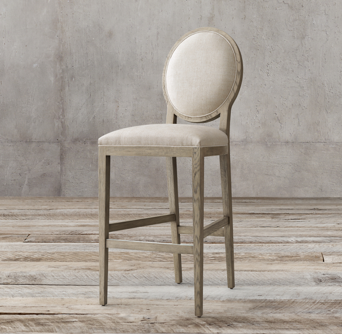 French Contemporary Round Fabric Stool