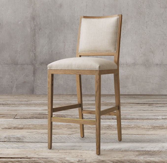 French Contemporary Square Fabric Bar & Counter Stool