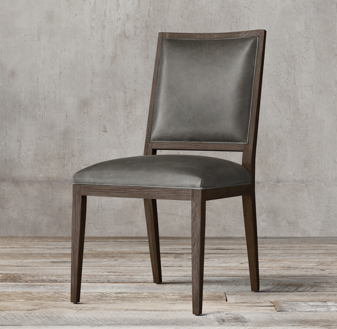 French Contemporary Square Leather Dining Side Chair