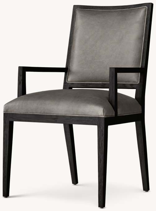 French Contemporary Square Leather Dining Armchair | RH