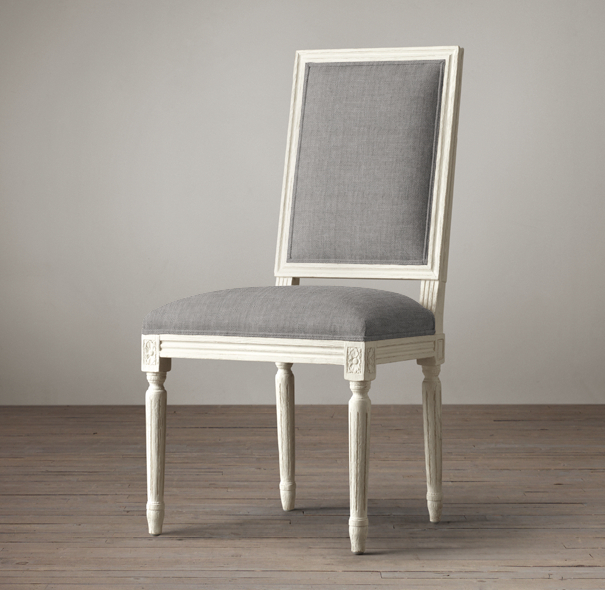 Vintage French Square Back Fabric Side Chair