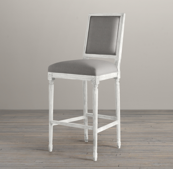 Vintage French Square Back Fabric Stool