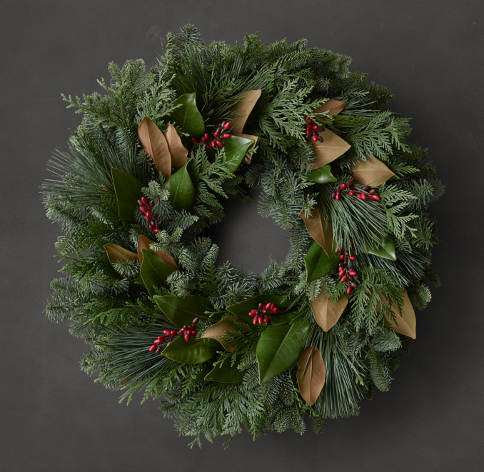 Fresh Cut Noble Fir, Pine & Faux Chili Berries Wreath