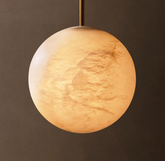 Hand-Carved Alabaster Globe Pendant