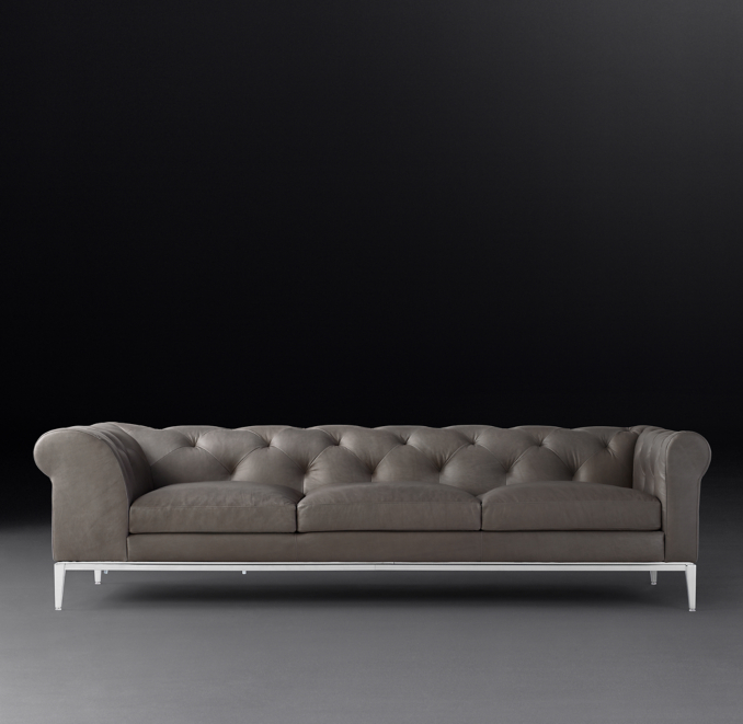 Italia Chesterfield Leather Right-Arm Return Sofa - Metal Base