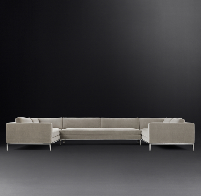 Italia Taper Arm U-Sofa Bench-Seat Sectional - Metal Base