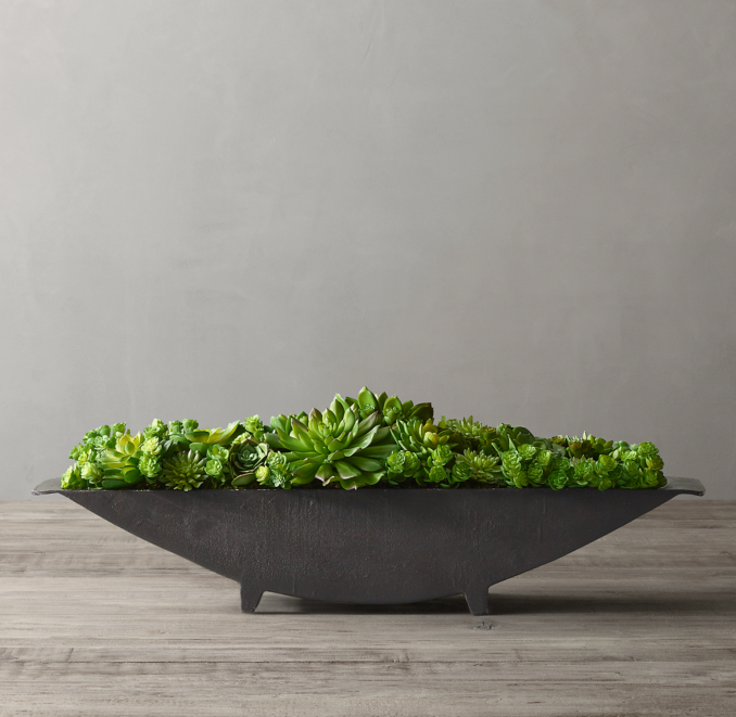 Faux Assorted Succulent Plant & Cast Metal Trough - Medium | RH