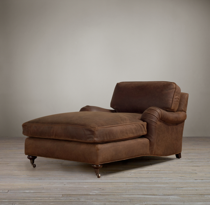 English Roll Arm Leather Chaise