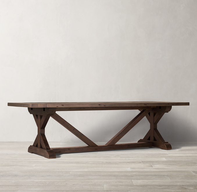 Salvaged Wood X-Base Rectangular Extension Dining Table
