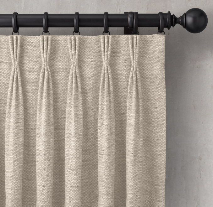 Custom Belgian Linen Textural Basket Weave 3-Fold French-Pleat Drapery | RH