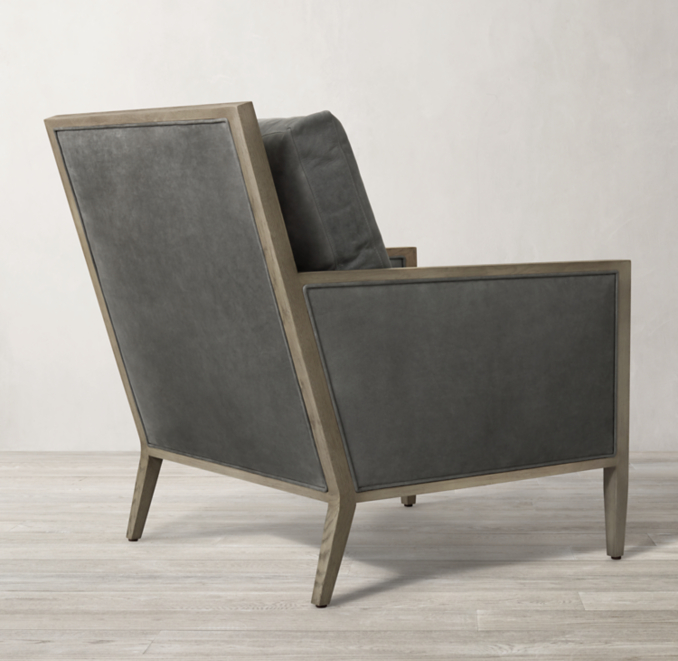 French Contemporary Track Arm Low Back Leather Chair