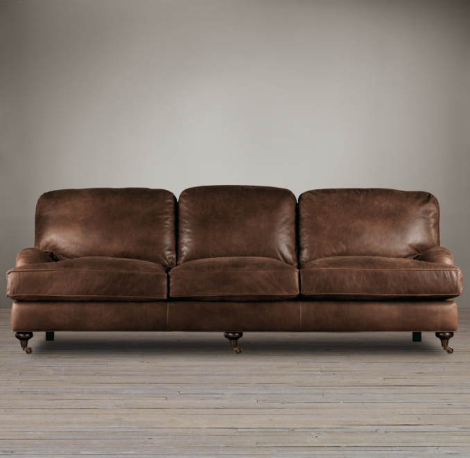 8' English Roll Arm Leather Sofa