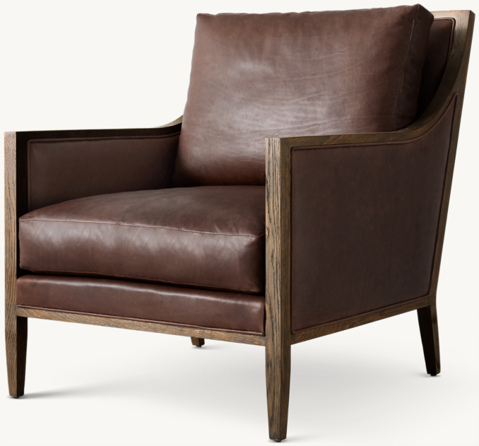 French Contemporary Slope Arm Low Back Leather Chair | RH