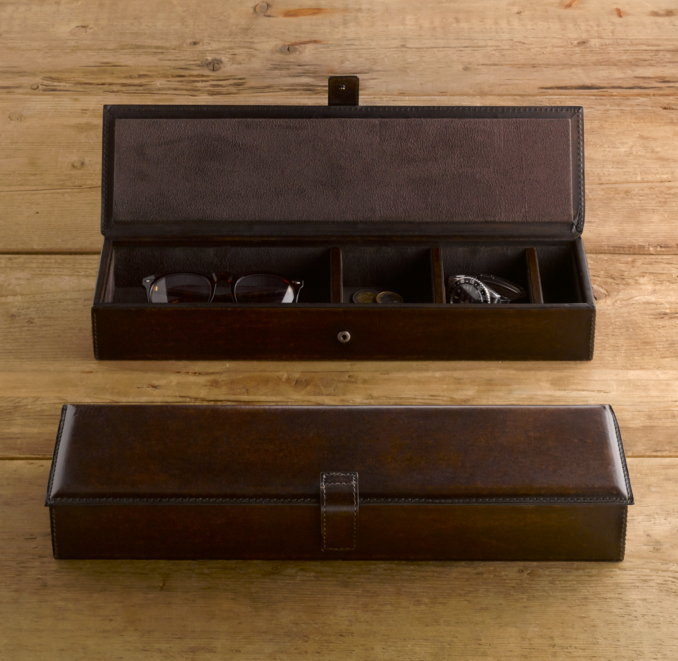 Artisan Leather Desk Box - Chocolate | RH