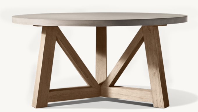 French Beam Concrete Teak Round Dining Table