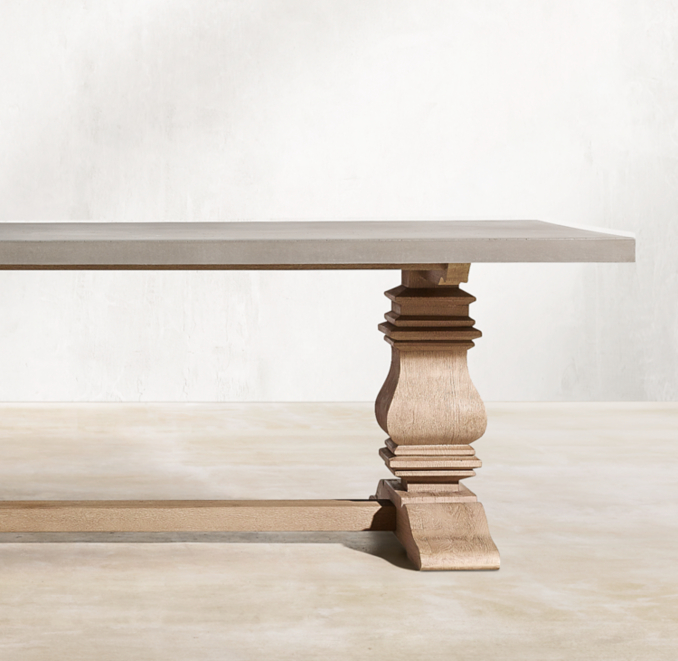 English Trestle Concrete & Teak Rectangular Dining Table