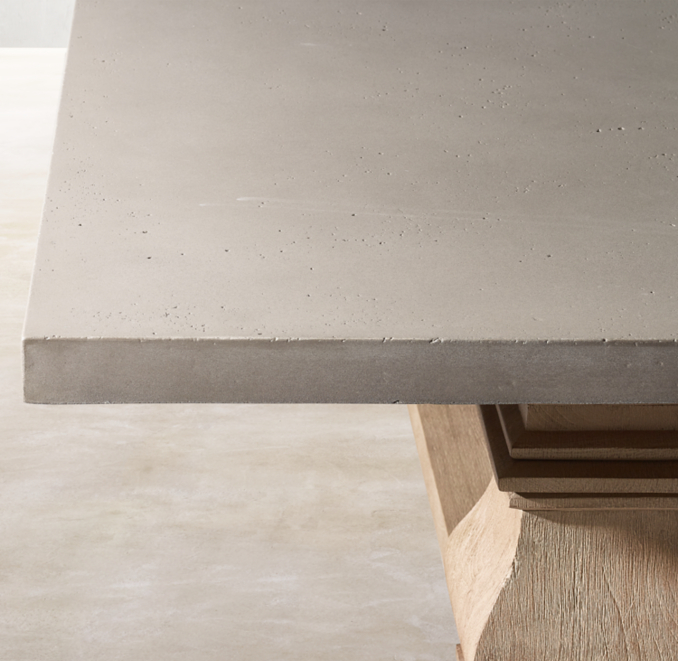 English Trestle Concrete & Teak Rectangular Dining Table