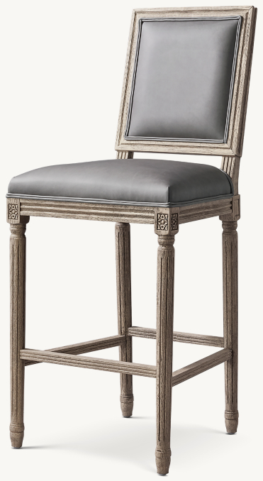 Vintage French Square Back Leather Bar & Counter Stool | RH TEEN