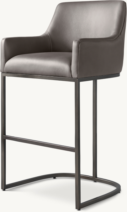 Emery Curved-Back Track Arm Leather Bar & Counter Stool | RH