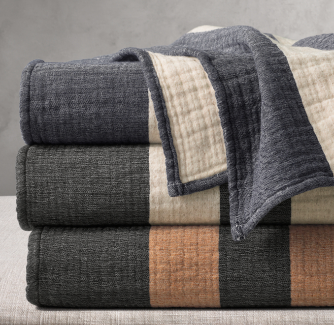 Wide-Stripe Reversible Cotton-Wool Throw