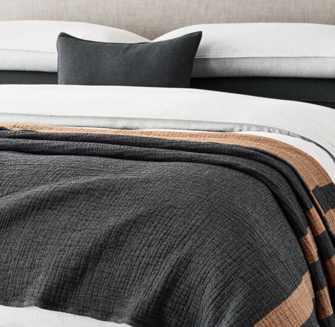 Wide-Stripe Reversible Cotton-Wool Throw